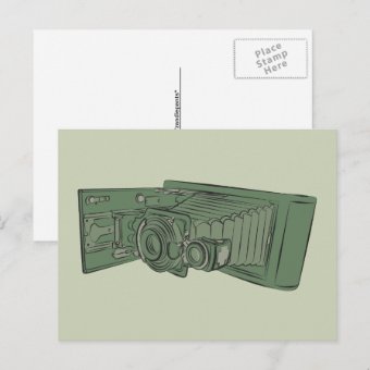 Vintage Green Old Photo Camera Postcard | Zazzle