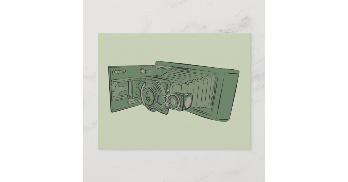 Vintage Green Old Photo Camera Postcard | Zazzle