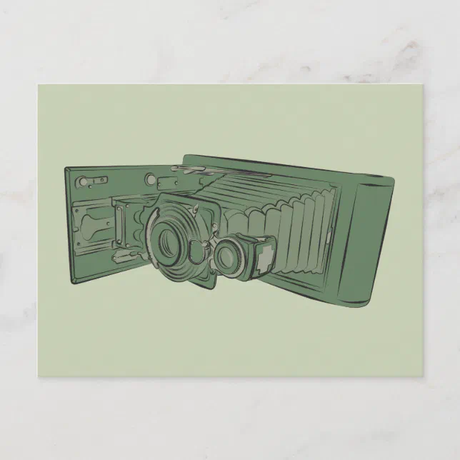 Vintage Green Old Photo Camera Postcard | Zazzle