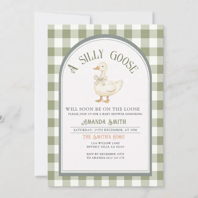Vintage Green Silly Goose Baby Shower Invitation | Zazzle