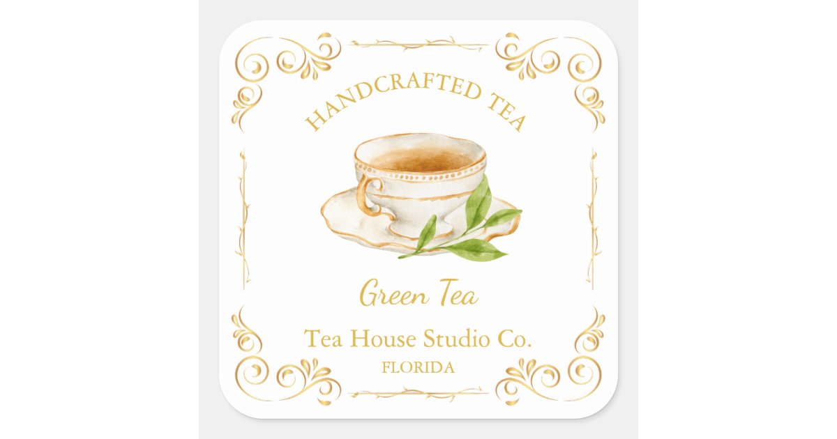Vintage Green Tea Square Label | Zazzle