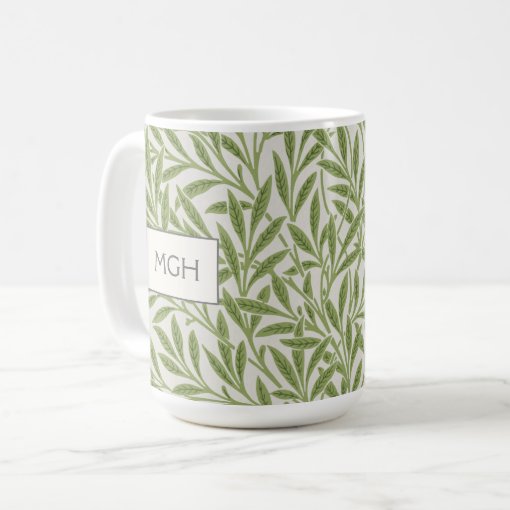 Vintage Green Willow Leaves Monogram Coffee Mug | Zazzle