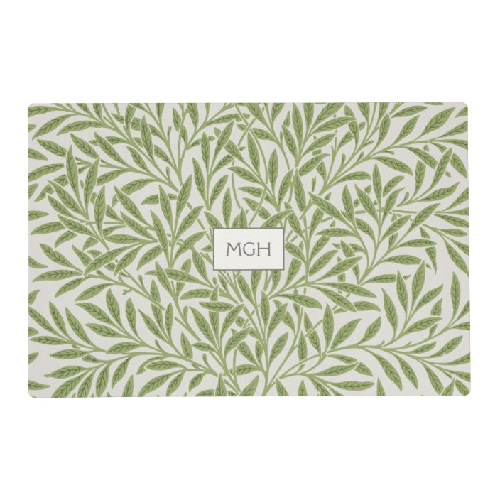 Vintage Green Willow Leaves Monogram Placemat | Zazzle.com