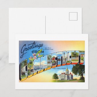 Vintage Greetings From Connecticut Travel Poster Postcard | Zazzle