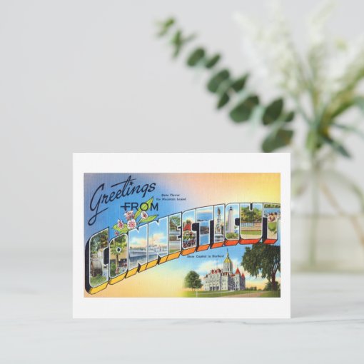 Vintage Greetings From Connecticut Travel Poster Postcard | Zazzle
