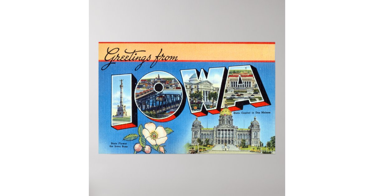 Vintage Greetings From Iowa Travel Poster | Zazzle