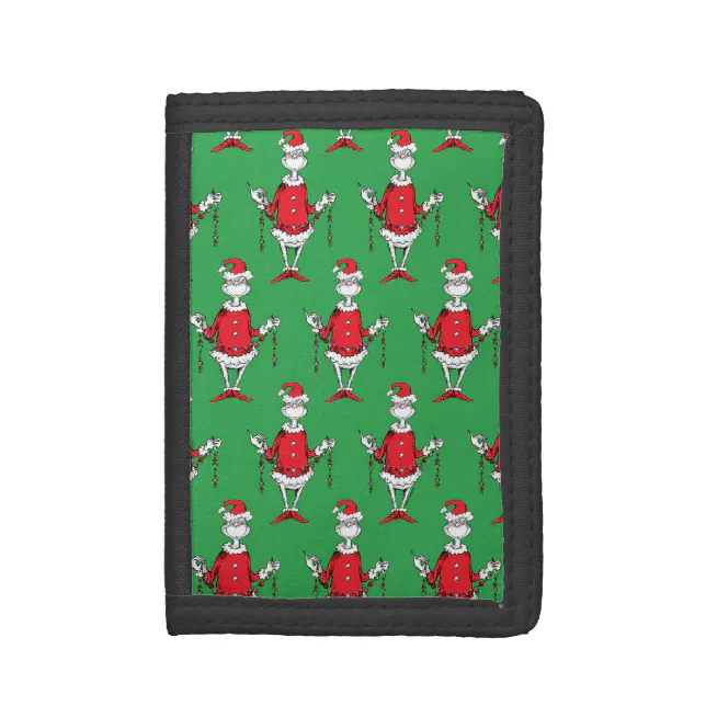 Vintage Grinch Christmas Green Pattern Trifold Wallet | Zazzle