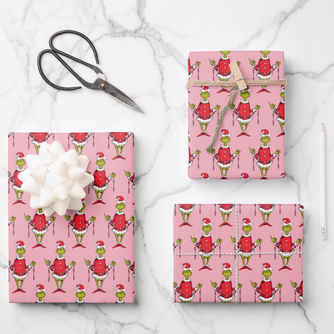Vintage Grinch Christmas Pink Pattern Wrapping Paper Sheets | Zazzle