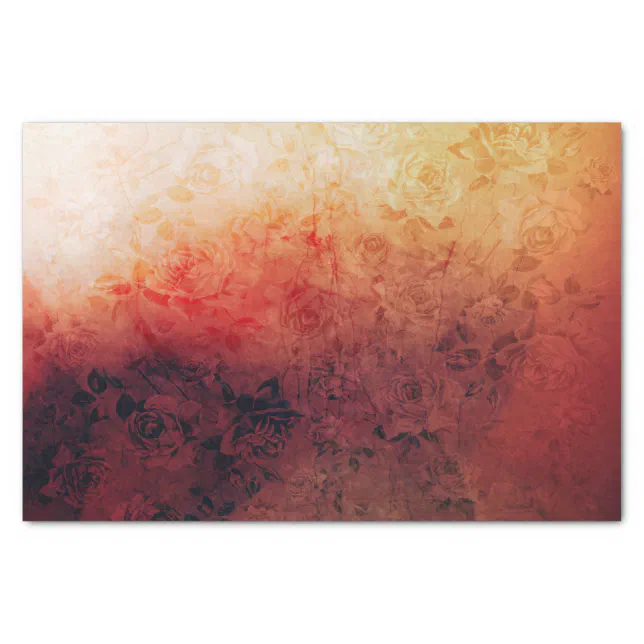 Vintage Grunge Floral Fire Red Faded Roses Artsy Tissue Paper | Zazzle
