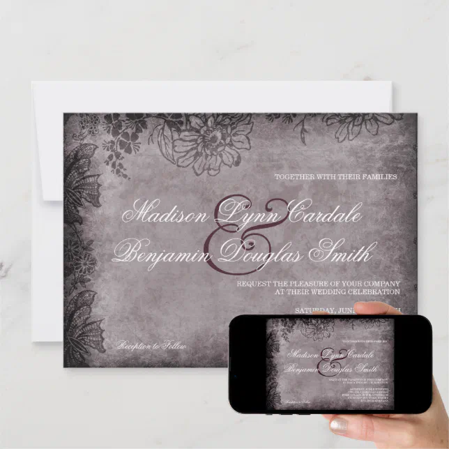 Vintage Grunge Floral Frame Wedding Invitations | Zazzle