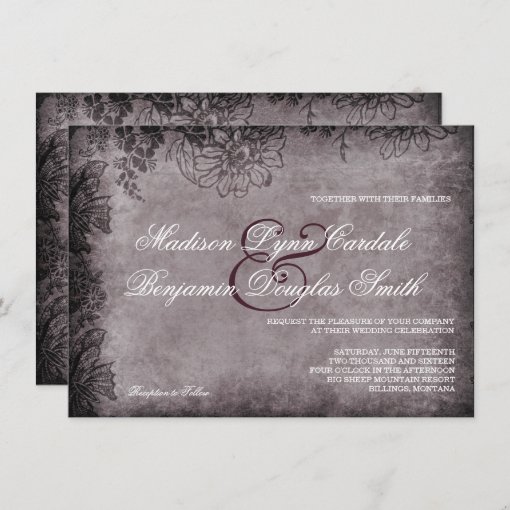 Vintage Grunge Floral Frame Wedding Invitations | Zazzle