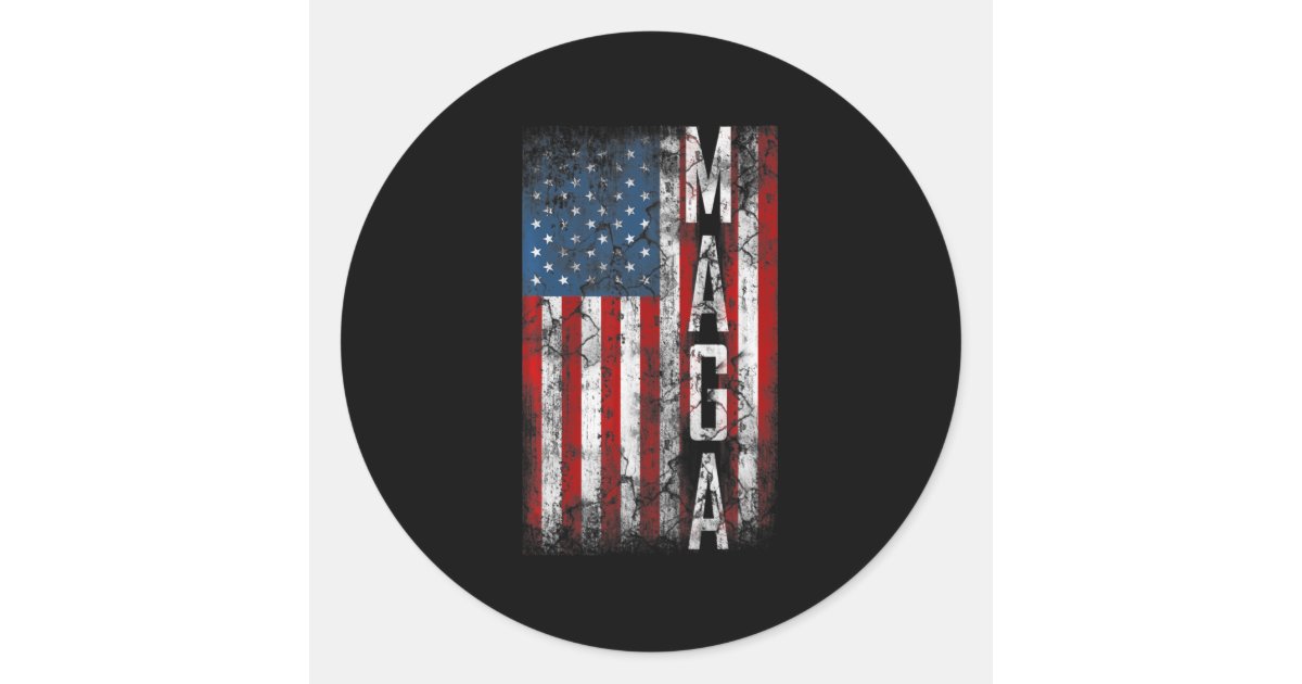 Vintage Grunge MAGA American Flag Lover Fun Gift Classic Round Sticker ...