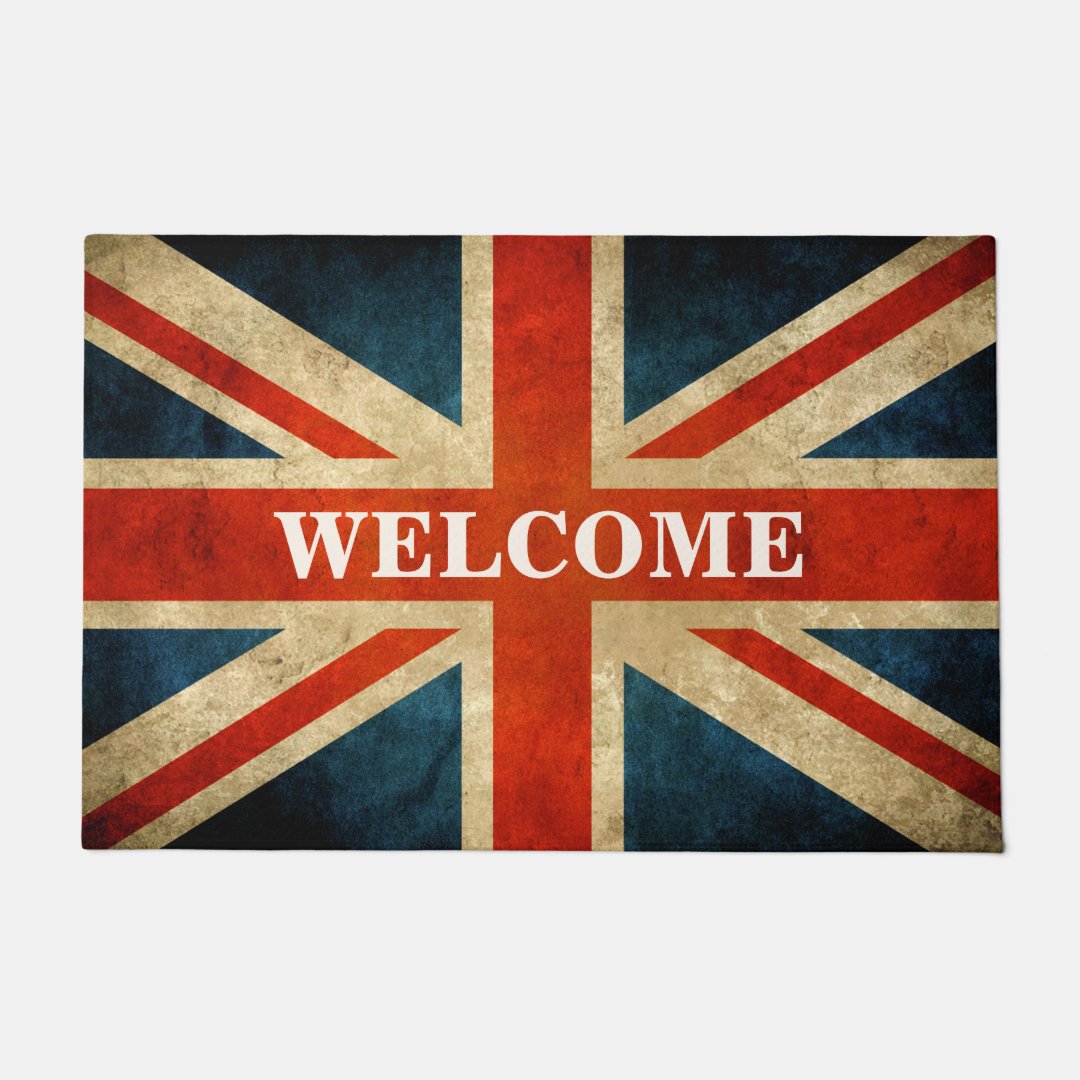 Vintage Grunge UK Flag Union Jack Welcome Home Doormat | Zazzle
