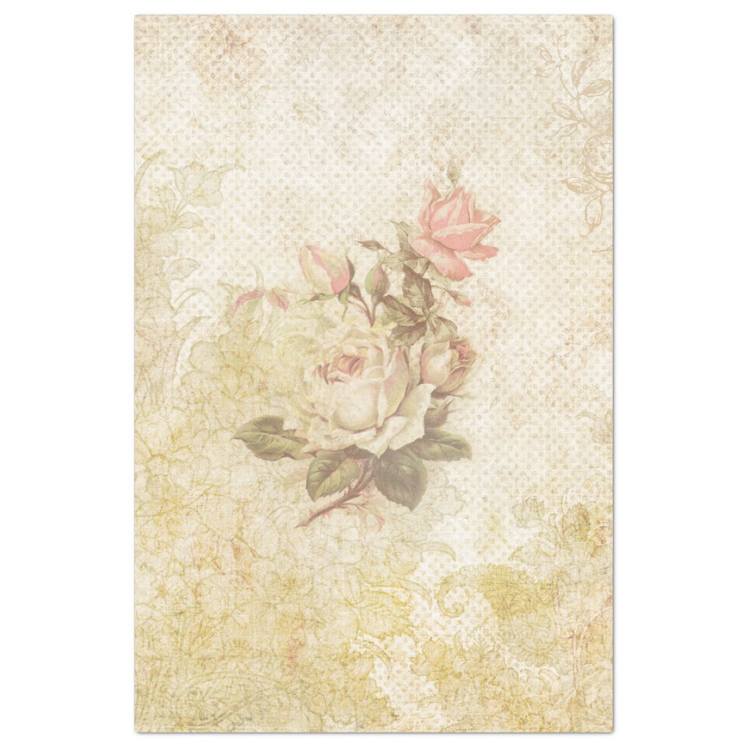 Vintage Grungy Pink and Ivory Roses Tissue Paper | Zazzle
