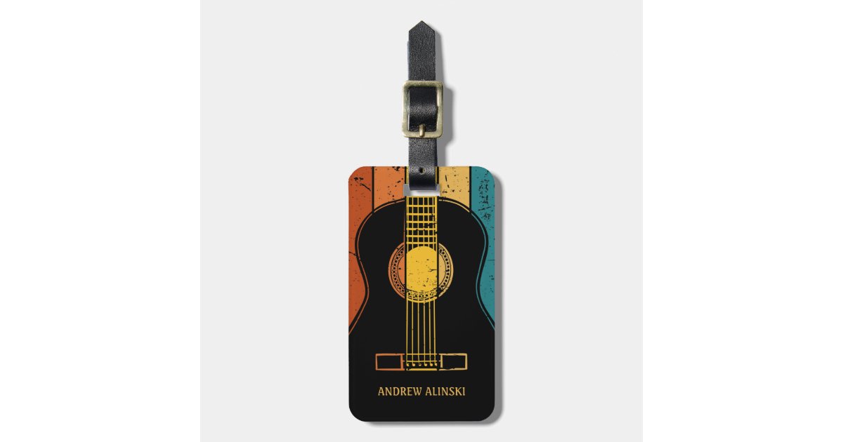 Vintage guitar personalized luggage tag | Zazzle