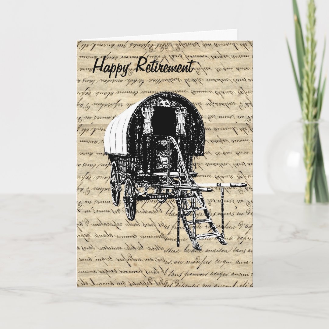 Vintage Gypsy wagon retirement Card | Zazzle