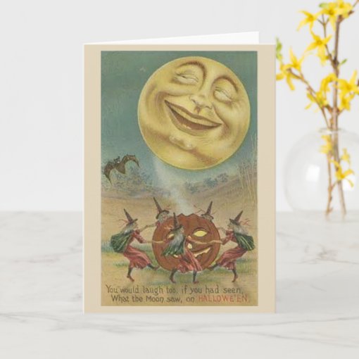 Vintage Halloween Art - Laughing Moon Card | Zazzle