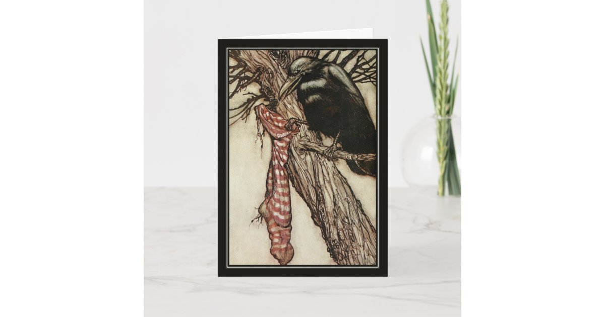 Vintage Halloween Arthur Rackham The Crow Card | Zazzle