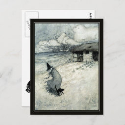 Vintage Halloween Arthur Rackham Witch + Black Cat Postcard | Zazzle