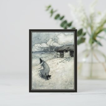 Vintage Halloween Arthur Rackham Witch + Black Cat Postcard | Zazzle