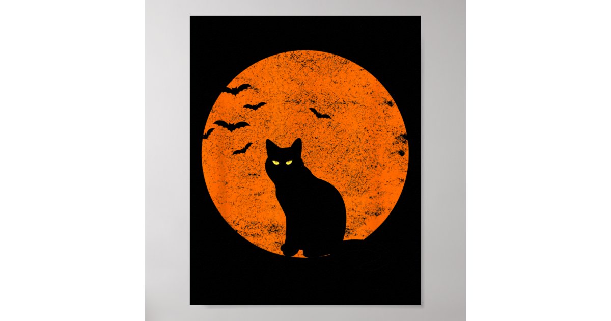 Vintage Halloween Black Cat Costume Retro Moon Cat Poster | Zazzle