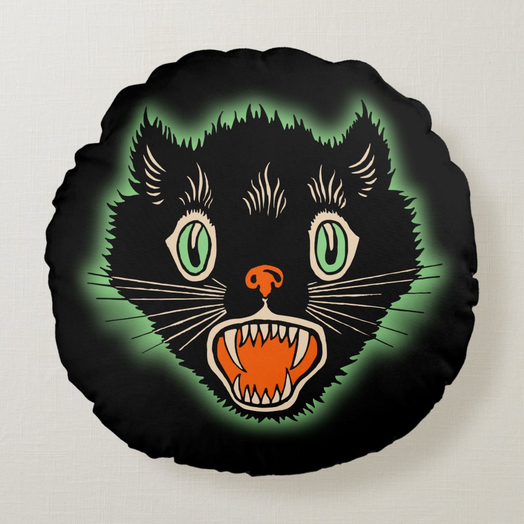 Vintage Halloween Black Cat Design Pillow | Zazzle