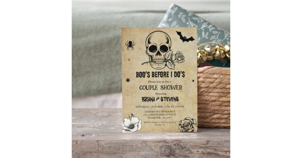 Vintage Halloween Boos Befor I Dos Couple Shower Invitation | Zazzle