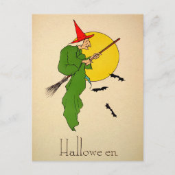 Vintage Halloween Broom Witch Postcard | Zazzle