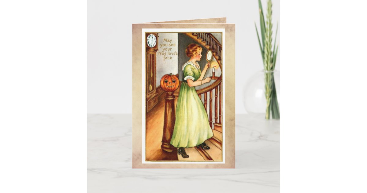 Vintage Halloween Card, Elegant Lady with Mirror Card | Zazzle