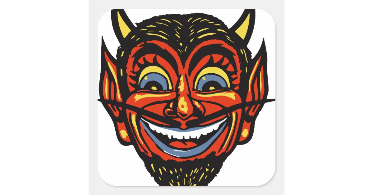 Vintage Halloween Devil Head Square Sticker | Zazzle