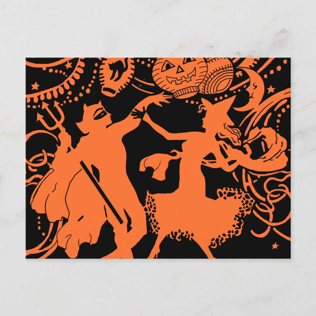 Vintage Halloween Devil Witch Dance Postcard | Zazzle