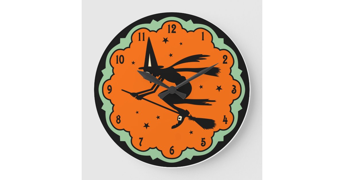 Vintage Halloween Flying Witch Wall Clock | Zazzle