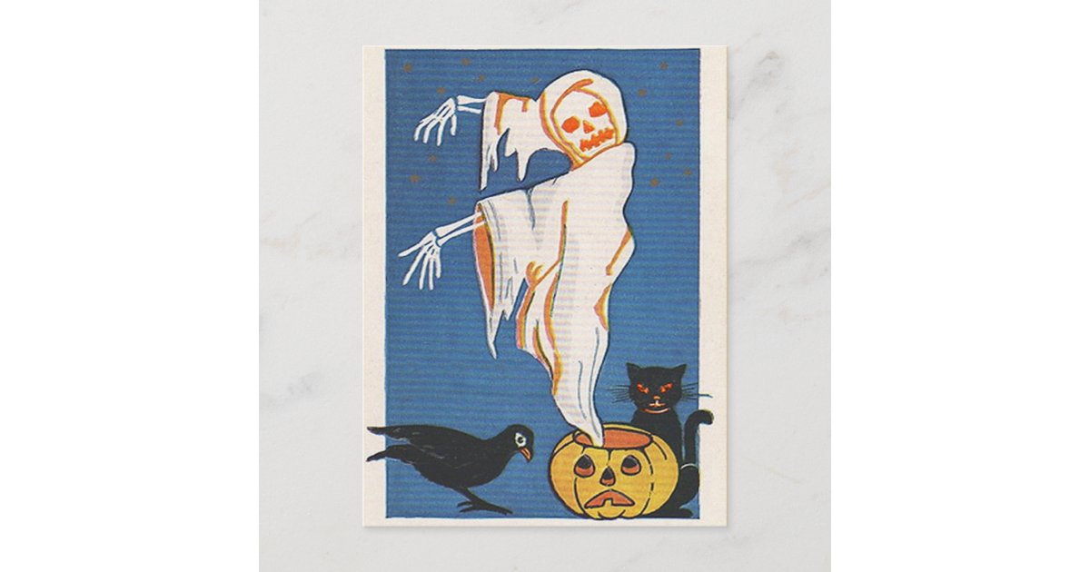 Vintage Halloween Ghost Postcard | Zazzle
