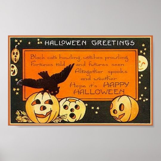 Vintage Halloween Greetings Poster | Zazzle.com