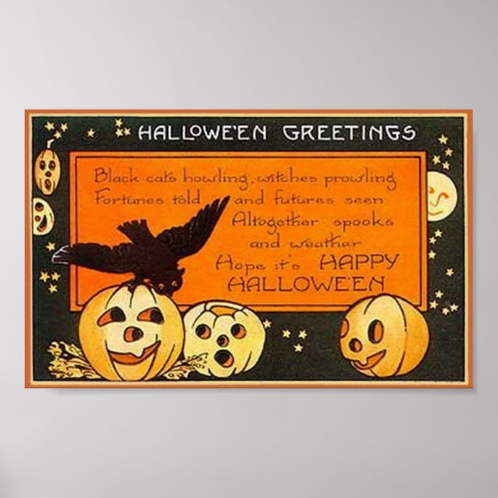 Vintage Halloween Greetings Poster | Zazzle.com