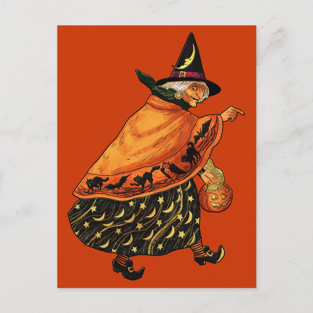 Vintage Halloween Old Witch Postcard | Zazzle