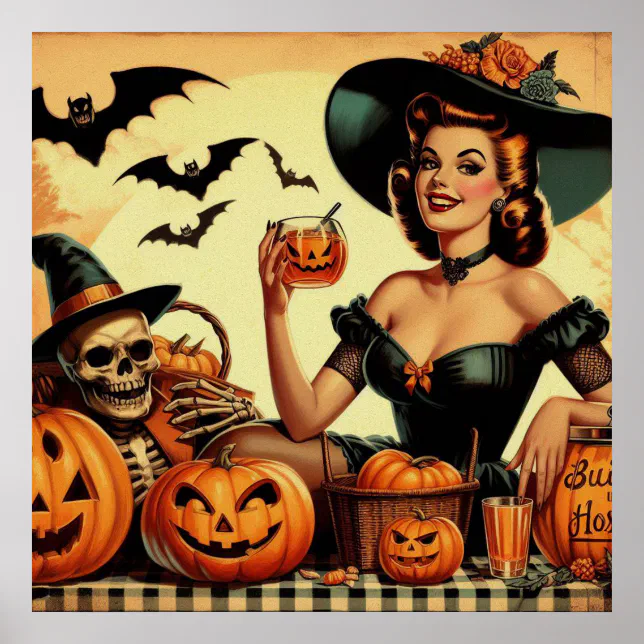 Vintage Halloween Pin-Up Poster | Zazzle