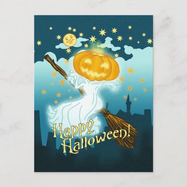 Vintage Halloween Pumpkin Ghost Postcard | Zazzle