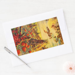 Vintage Halloween Pumpkin Patch with Haystacks Rectangular Sticker | Zazzle