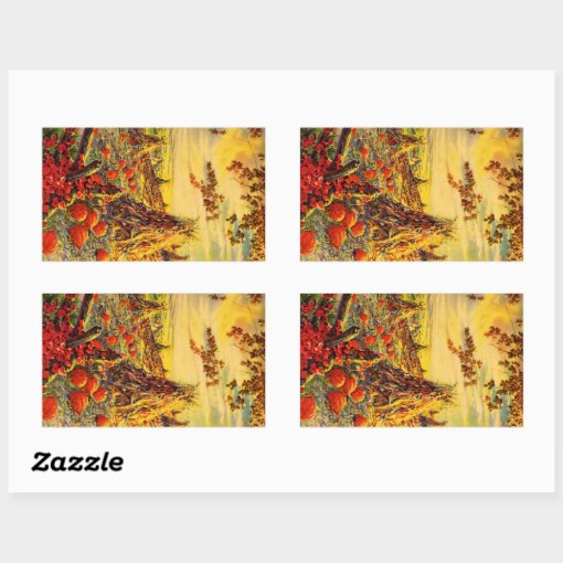 Vintage Halloween Pumpkin Patch with Haystacks Rectangular Sticker | Zazzle