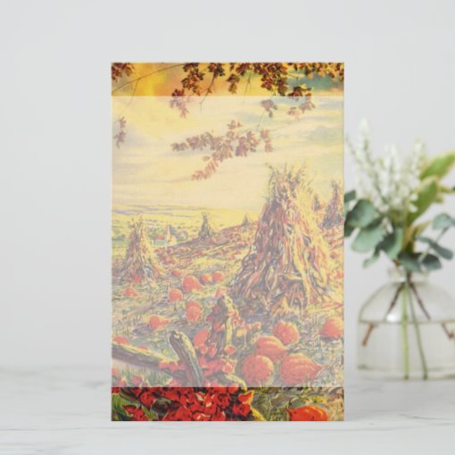 Vintage Halloween Pumpkin Patch with Haystacks Stationery | Zazzle