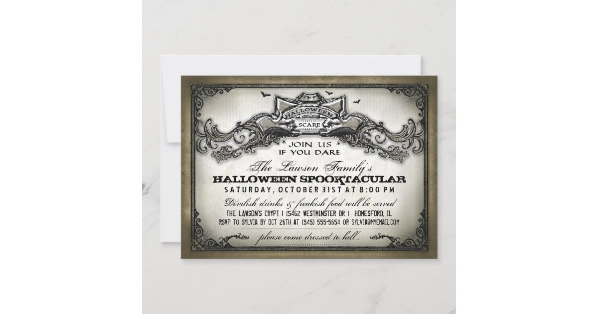 Vintage Halloween Scare Join Us if You Dare Invite | Zazzle