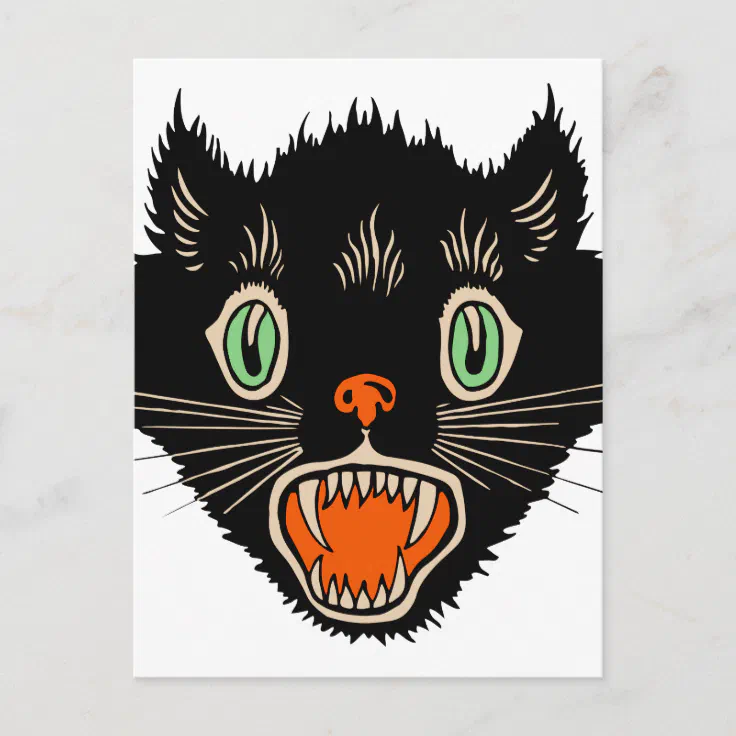 Vintage Halloween Scared Black Cat Postcard | Zazzle