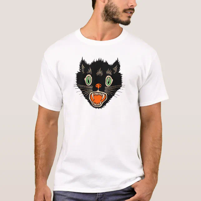 Vintage Halloween Scared Black Cat T-Shirt | Zazzle