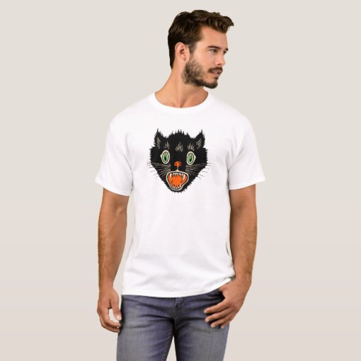 Vintage Halloween Scared Black Cat T-Shirt | Zazzle