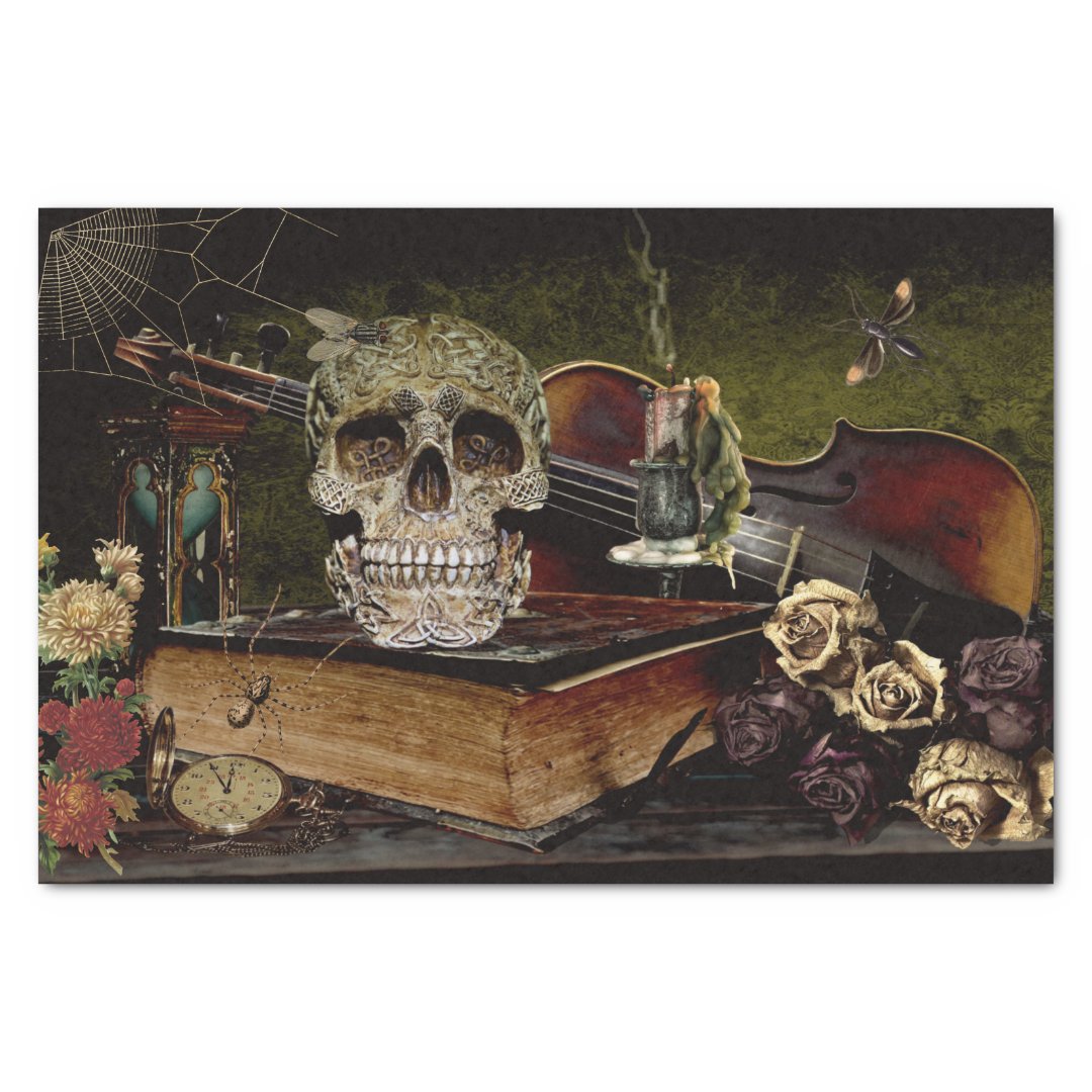 Vintage Halloween Scene Decoupage Skull Ephemera Tissue Paper | Zazzle