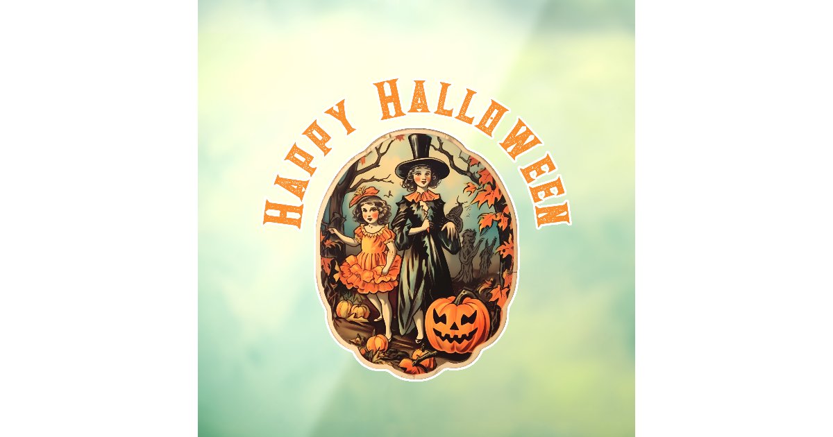 Vintage Halloween Scene Window Cling | Zazzle