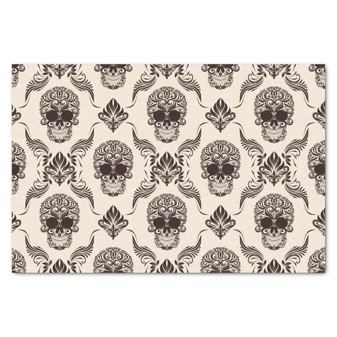 vintage,halloween,skull,damask,pattern,chic,grunge tissue paper | Zazzle