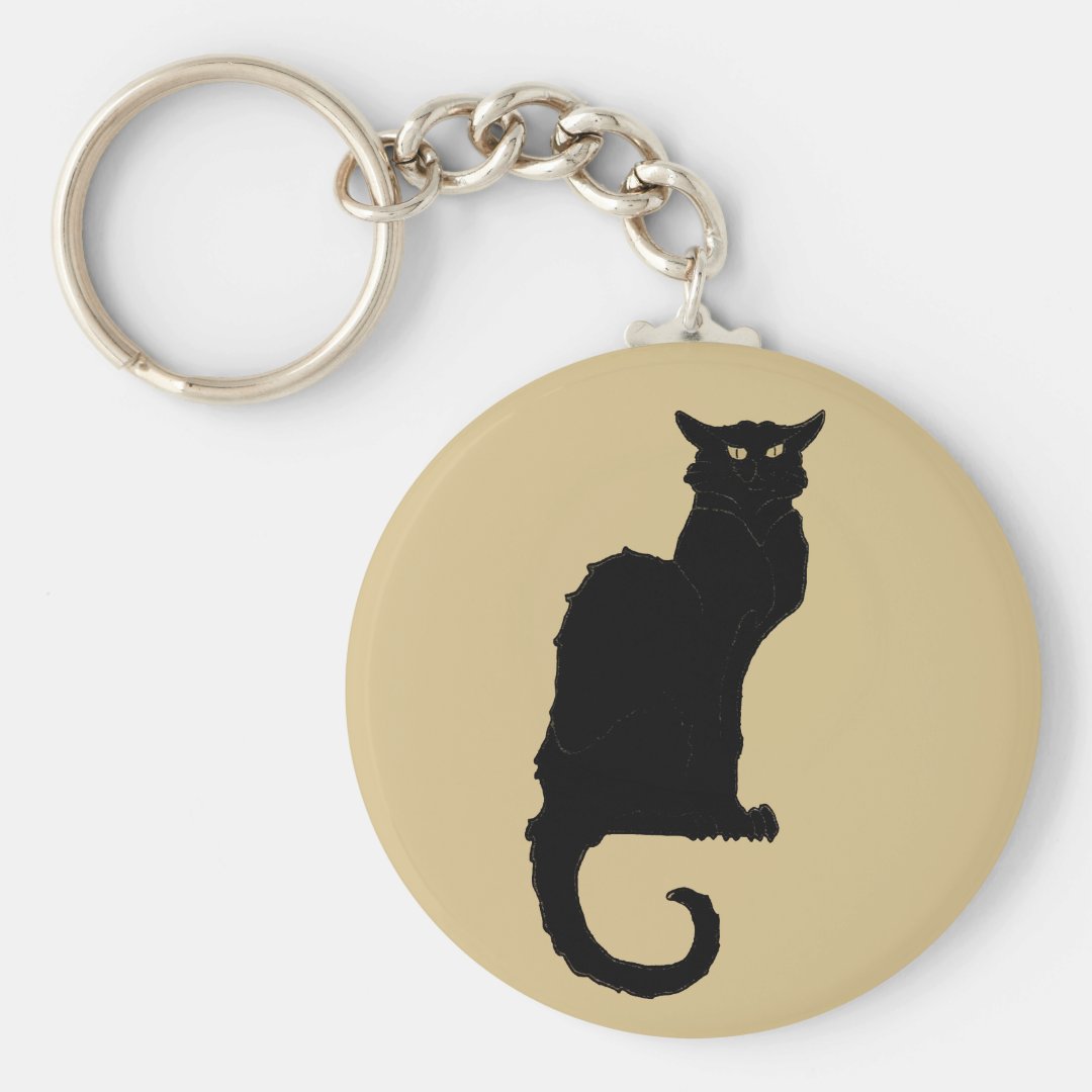 Vintage Halloween, Spooky Art Nouveau Black Cat Keychain | Zazzle