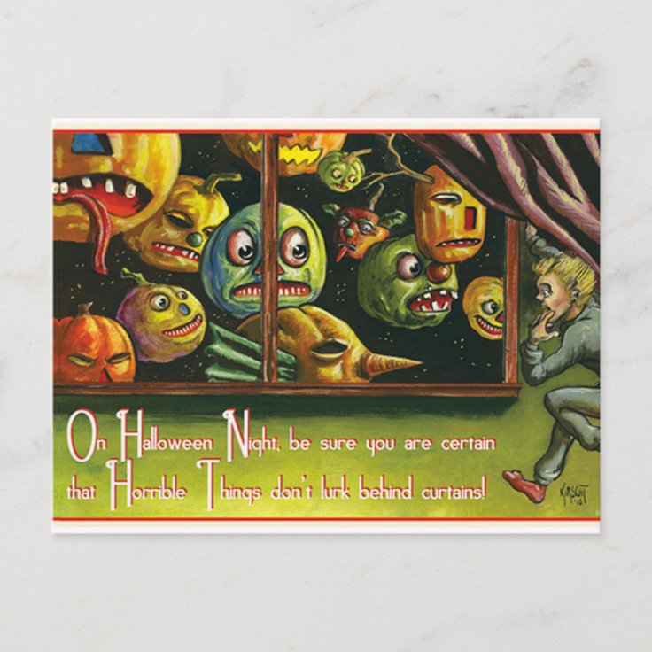 Vintage Halloween spooky pumpkins postcard | Zazzle